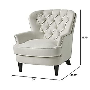 Christopher Knight Home Tafton Fabric Club Chair, Ivory 35.25D x 33W x 33.75H in
