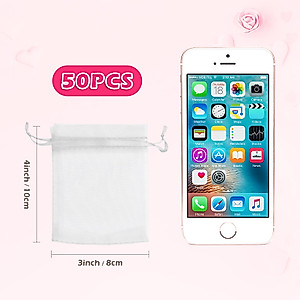 ANZNKU 50 Pack White Organza Bags 3x4 Inch, Mesh Gift Bags Candy Bags Small Mesh Bags Drawstring Favor Bags for Party Wedding Christmas