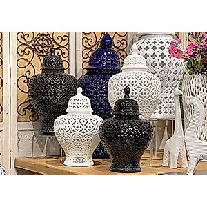 Galt International 19.5” Lattice Ginger Jar with Lid - Home Decor with Intricate Mediterranean Inspired Lattice Work - Living Room and Kitchen Decoration - 19.5” (White)