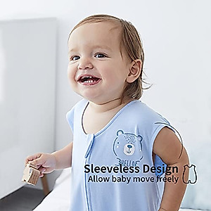 Duomiaomiao Baby Sleep Sack, Cotton Toddler Sleeping Bag, Sleeveless Wearable Blanket Baby 1 Pack, 0.5 Tog Swaddle Transition Sleep Bag Sack, Blue