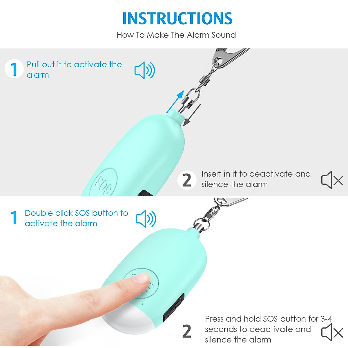 Criacr Safe Sound Personal Alarm, 130dB Rechargeable Safesound Security Alarm Keychain, Emergency Self Defense Alarm with LED Light, for Kids, Women, Elderly (1 Pack-Blue)