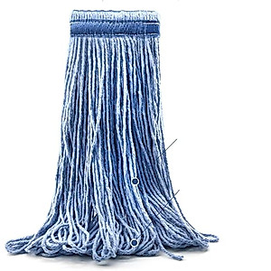 24 oz Loop-End Cotton Mop Head, Heavy Duty Mop Refills, 6 Inch Headband, Mop Head Replacement for Home, Industrial and Commercial Use (Blue)