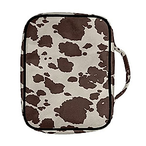 Veniyate Brown Cow Pattern Bible Cover Case Book Bag for Women Bible Case with Handle, Zipper Pocket Bible Tote Bag Church Handbags Christian Gifts