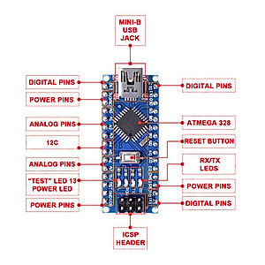 ALMOCN 2pcs for Nano V3.0 Module ATmega328P 5V 16MHz CH340G Chip Microcontroller Development Board USB Cable for Arduino