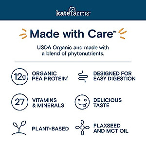 KATE FARMS Organic Pediatric Chocolate 1.2 Sole-Source Nutrition Shake, 12g of protein, 27 Vitamins and Minerals, Vegan, Meal Replacement Drink for Kids, Protein Shake, Gluten Free, Non-GMO, 8.45 Fl oz (Pack of 12)