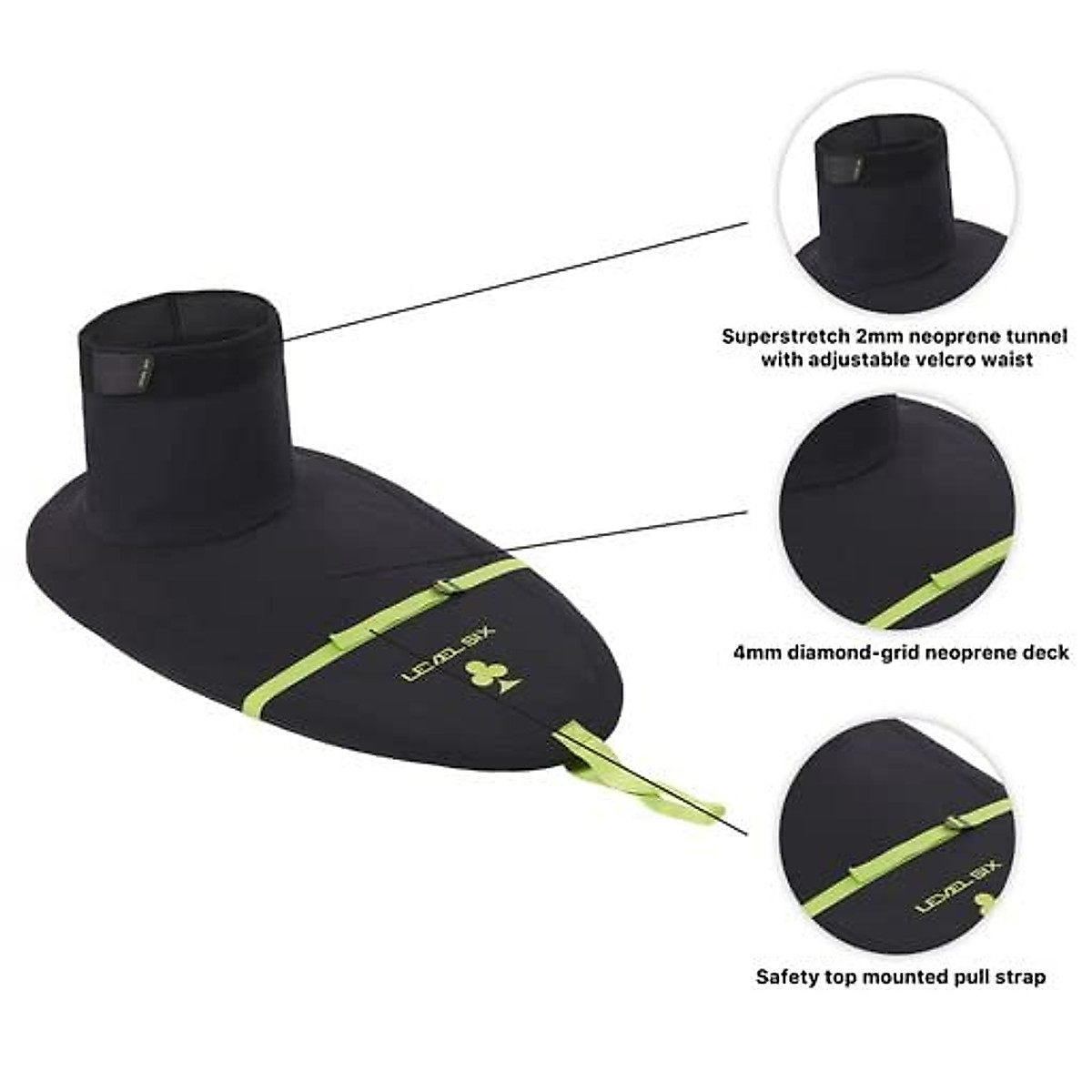 Level Six Club Bungee Whitewater Kayak Spray Skirt-Black-XLDeckS/MTunnel