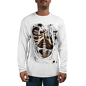 Rattlin Jack Men's Long Sleeve Fishing Shirt UVprotection Skeleton Bone XL White