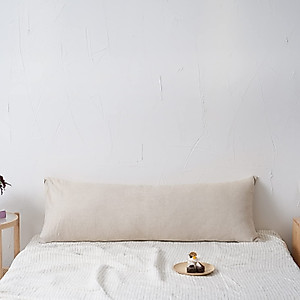 Linen Body Pillow Cover 20x54inches Long Pillowcase Natural Linen Pillowcases Soft Breathable Moisture-Absorbing Linen Body Pillowcase with Pocket Closure