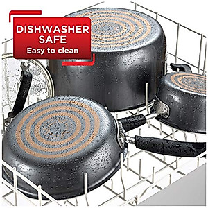 T-fal Signature Nonstick Cookware Set 12 Piece Pots and Pans, Dishwasher Safe Black,Gray