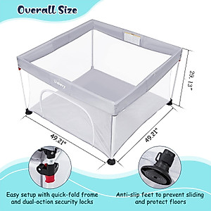 Babevy Foldable Baby Playpen Portable Baby Fence Play Yard for Babies and Toddlers with Gate, Indoor & Outdoor (Grey)
