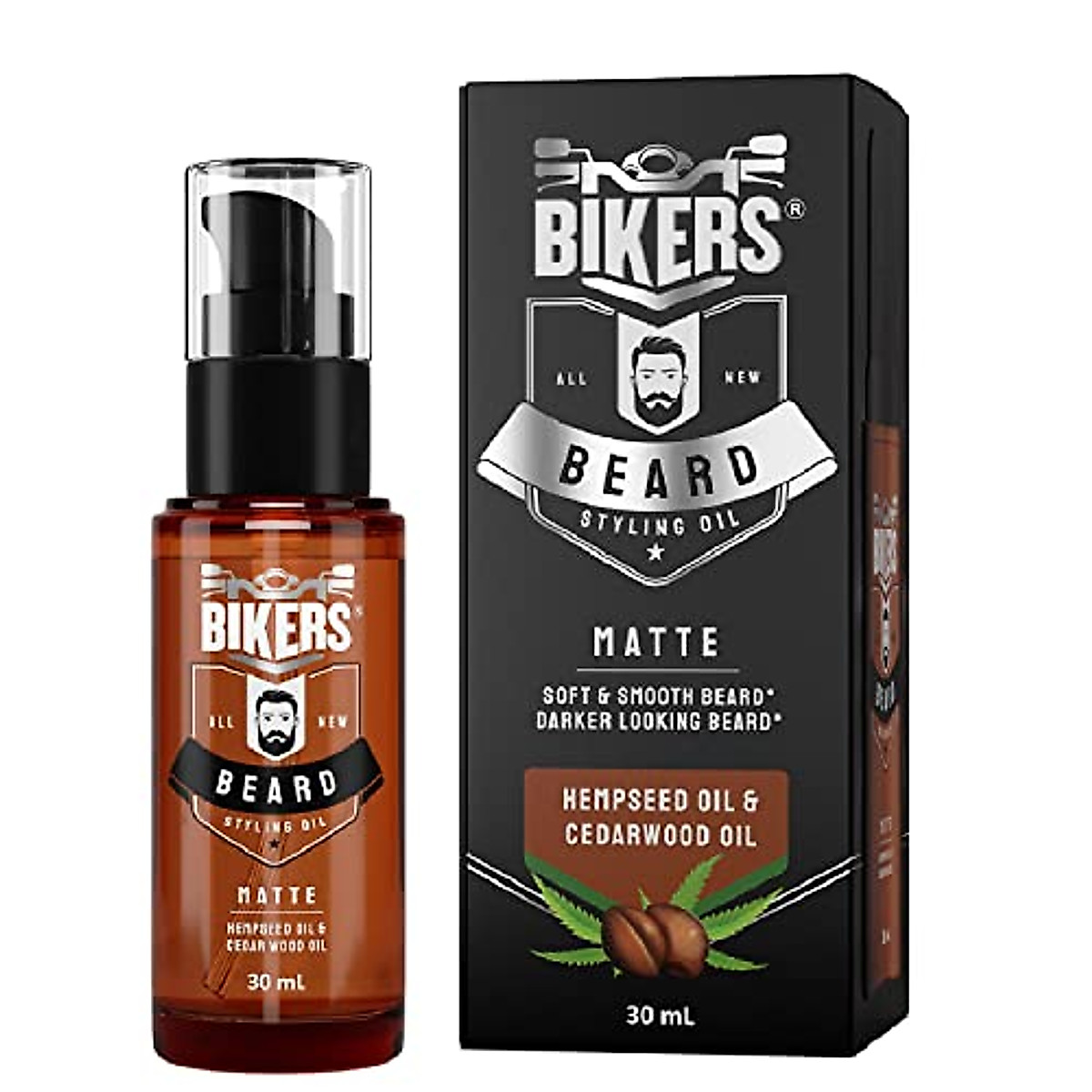 Biker's Best Beard Styling Oil, Matte with Hemp Seed & Cedar Wood for Soft Smooth Darker Beard for Men, Brown, Fresh, 30 ml (30ml (Pack of 1), Hemp Seed & Cedar Wood)