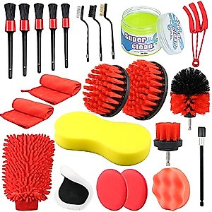 Yeewell 23PCS Car Detailing Brush Set, Drill Brush Set Car Detailing Kit with Cleaning Gel, Auto Detailing Kit with Wash Mitt Sponge, Car Cleaning Tools Kit for Interior, Exterior, Wheels, Dashboard