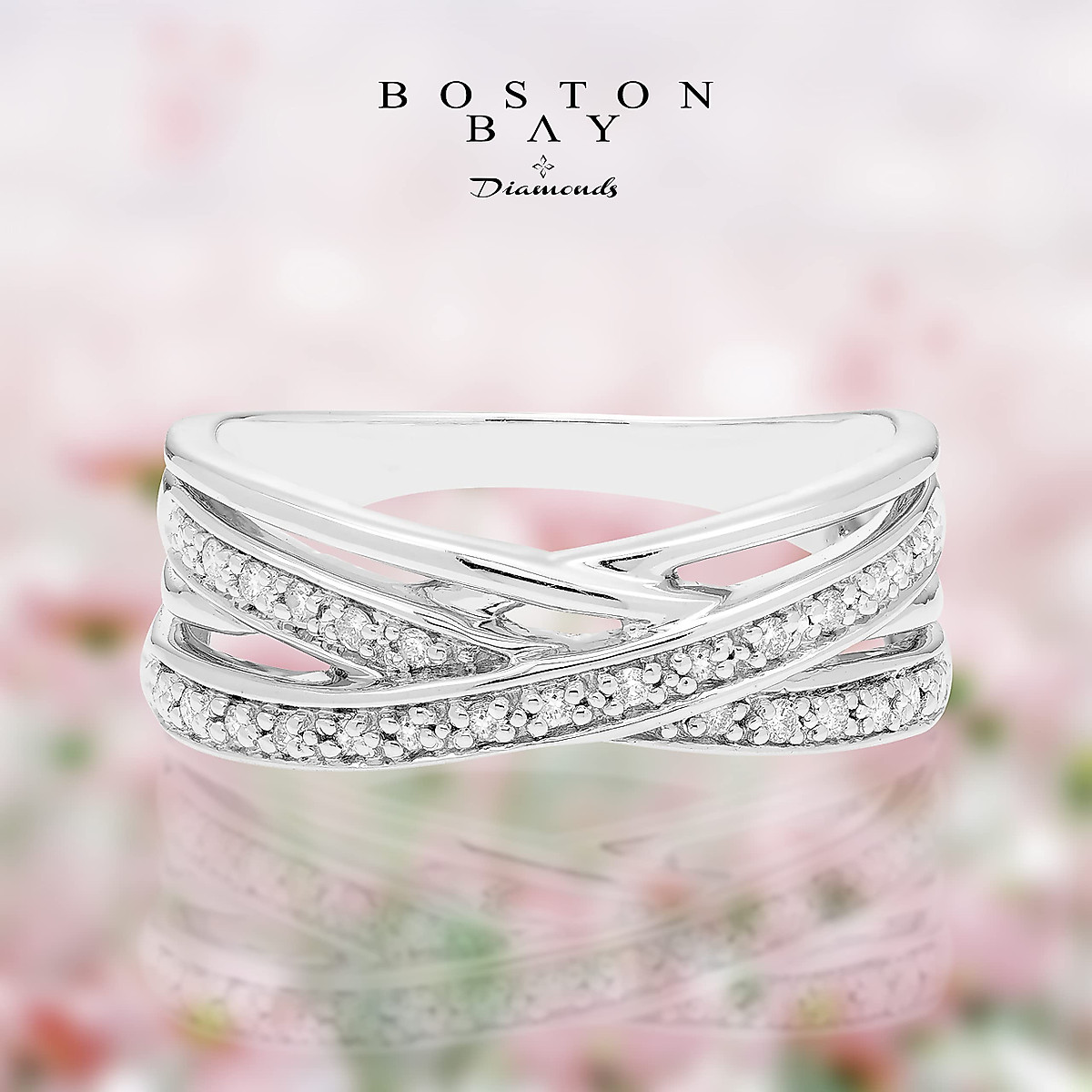 .925 Sterling Silver 1/8 Cttw Diamond 1/4" Double Cross Over Statement Ring with Tapered Band (I Color, I3 Clarity) - Size 6