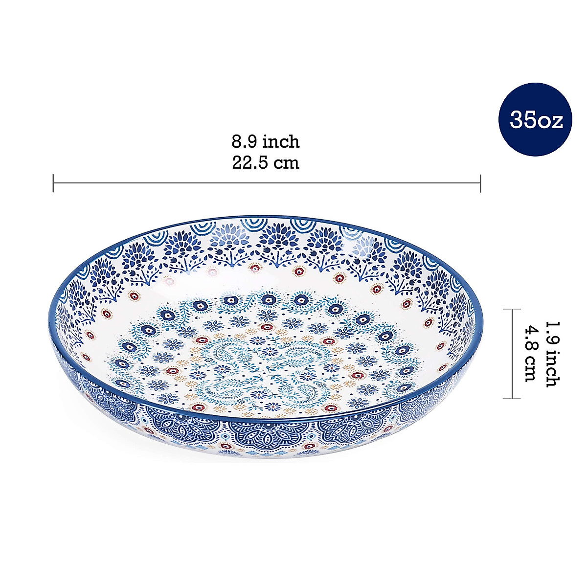 Bico Blue Talavera Ceramic Pasta Bowl, Set of 5(1 unit 214oz, 4 units 35oz), for Pasta, Salad, Microwave & Dishwasher Safe, House Warming Gift