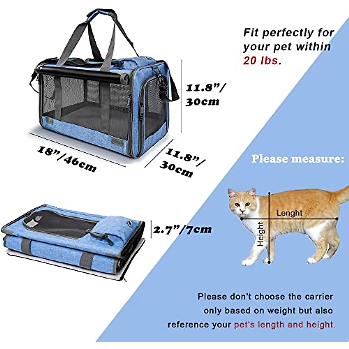 GAPZER Pet Carrier for Large and Medium Cats, Soft-Sided Pet Carrier for Big Medium Cats and Puppy, Dog Carriers Cat Carriers Pet Privacy Protection Travel Carrier