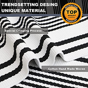 KaHouen Black and White Striped Outdoor Rug 27.5"x43", Front Porch Rug, Hand Woven Cotton Washable Striped Layered Doormats for Layered Door Mats Porch/Kitchen/Laundry Room/Farmhouse/Entryway