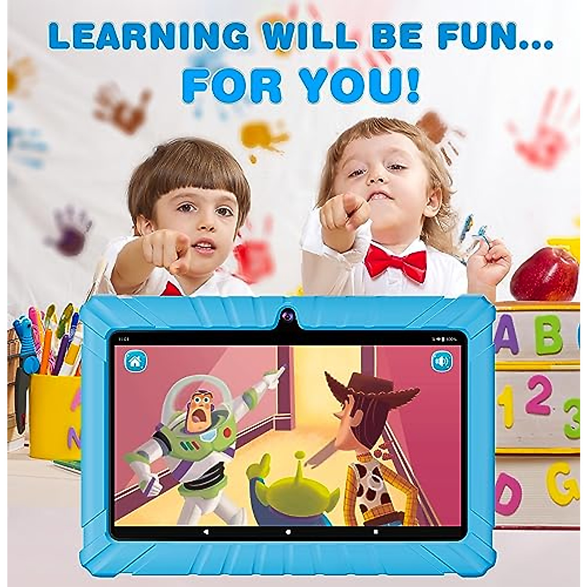Contixo V8-2 7 inch Kids Tablets - Tablet for Kids with 50+ Disney Storybooks & Stickers (Value $200) - Android Tablet 32 GB HD Display Durable Case & Screen Protector, Light Blue