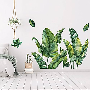 Green Banana Leaf Tropical Plants Leaves Wall Decals Peel and Stick, Removable Jungle Tree Leaf Wall Stickers Mural, DIY Wall Art Decor Home Decorations for Bedroom Living Room Nursery, 29.5x43.3inch