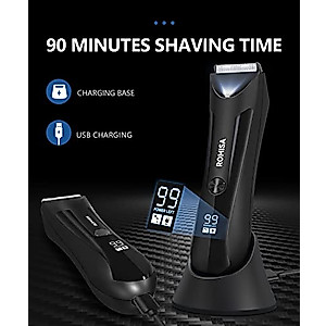 ROMISA Electric Groin Body Hair Trimmer Ball Trimmer for Men USB Recharge Dock Cordless Use Fully Waterproof Replaceable Ceramic Blade Pubic Hair Trimmer Body Groomer Kit for Men