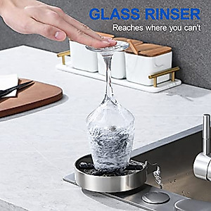 𝟮𝟬𝟮𝟯 𝗡𝗲𝘄 Metal Glass Rinser for Kitchen Sink - 360° Rotary Cup Washer with Brush, Faucet Cup Rinser Cleaner Kitchen Sink Bottle Washer for Bar, Brushed Nickel