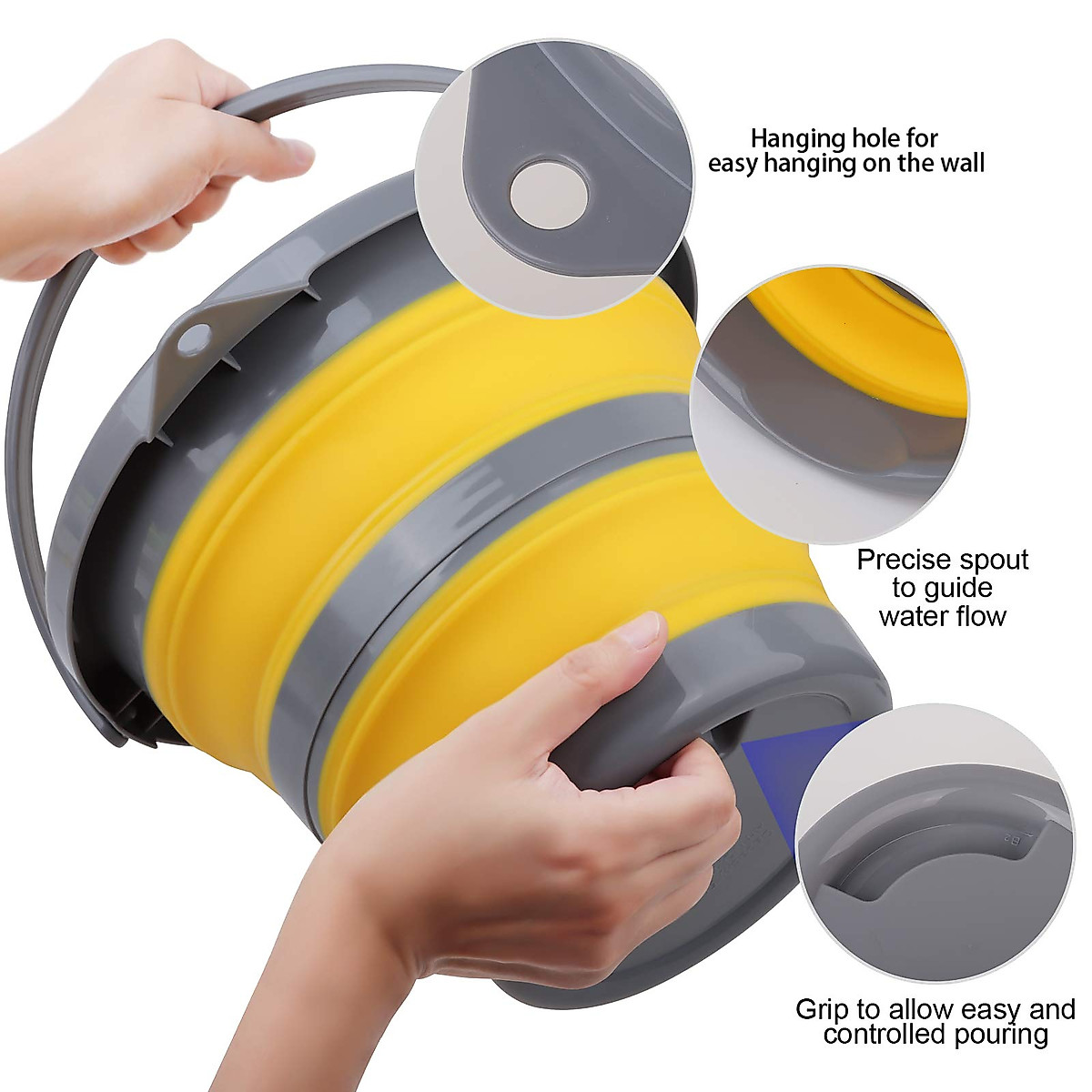 2 Pack Collapsible Sink with 1.32 Gal / 5L and 2.64 Gal / 10L, Foldable Round Tub, Space Saving Outdoor Waterpot for Garden or Camping, Portable Fishing Water Pail