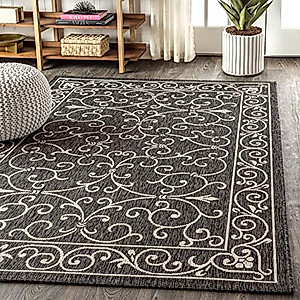 JONATHAN Y SMB106G-4 Charleston Vintage Filigree Textured Weave Indoor Outdoor-Rug LivingRoom Backyard,4 X 6,Black/Gray