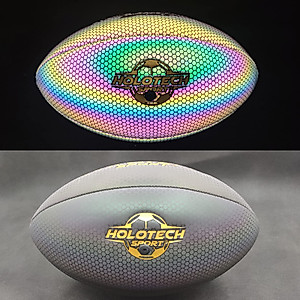 KPASON Football, Holographic Football Official Size 9 Reflective Glowing Footballs for Kids, Teens and Adults, Composite Leather Football
