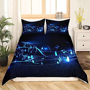Erosebridal Music Note Duvet Cover Duvet Cover King Size Dream Theme Blue Comforter Cover Set for Teen Boys Kids Girls Geometric Stripe Pattern Bedding Set,1 Duvet Cover with 2 Pillow Cases