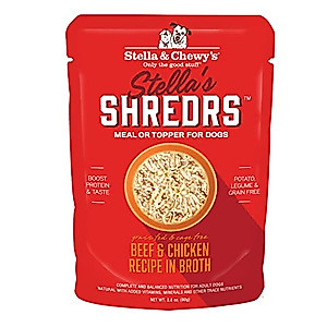 Stella & Chewy's Stella’s Shredrs Grass Fed & Cage Free Beef & Chicken Recipe in Broth, 2.8 oz. Pouches (Pack of 24)