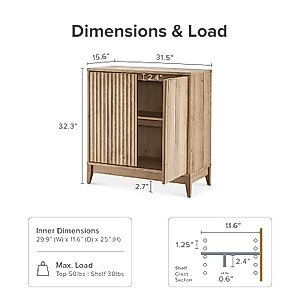 mopio Brooklyn Storage Cabinet, Modern Farmhouse Entryway Accent Cabinet, Buffet Sideboard, Credenza, Wood Modular Cabinet with Doors & Shelf, Fluted Panel, for Living Room (Oak, Single)