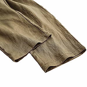 Amazhiyu Womens Linen DrawstringCropped Pants Elastic Waist with Pockets for Summer Casual (US, Alpha, Medium, Regular, Regular, Green)