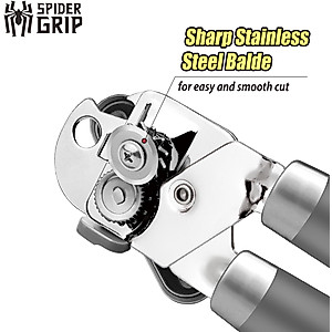 SPIDER GRIP Can Opener, No-Trouble-Lid-Lift Manual Handheld Can Opener with Magnet, Smooth Edge Safe Cut for Beer/Tin/Bottle, Big Turning Knob Anti-Slip Handle Good for Seniors with Arthritis