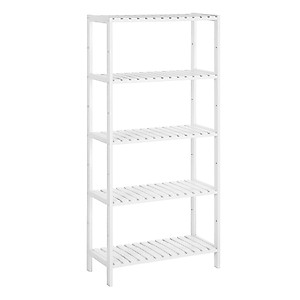 SONGMICS Bamboo Storage Shelf, 5-Tier Shelving Unit, Multifunctional, in The Entryway, Bathroom, Living Room, Balcony, Kitchen, 10.2 x 23.6 x 51.2 Inches, White UBCB35WT
