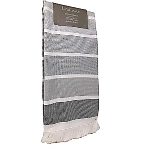 Ladinne Kitchen Towels Set of 3 Oversized 20 x 30in 100% Turkish Cotton, Striped 5 Shades of Gray with Fringes | Made in Turkey