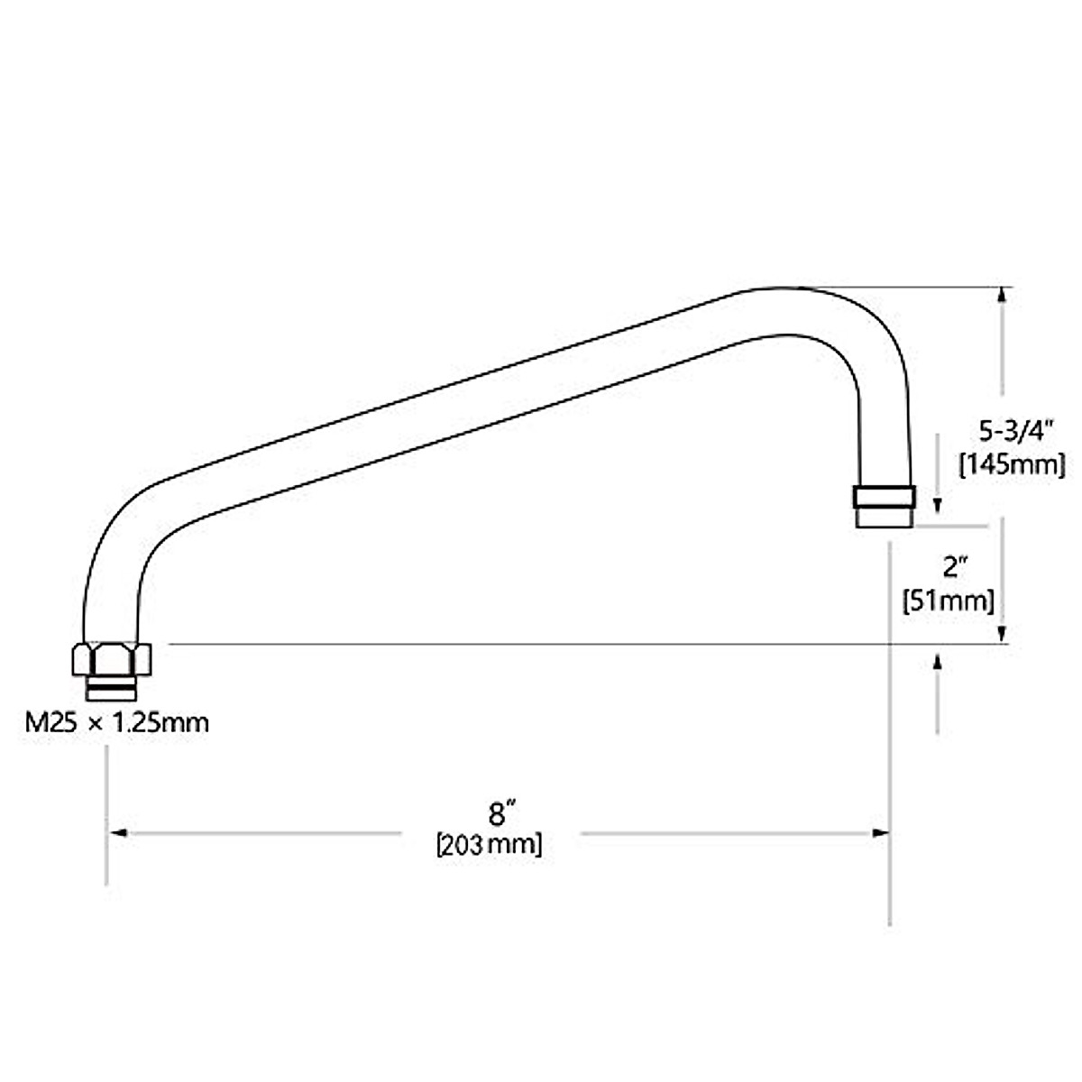 KWODE 8” Swivel Swing Nozzle Spout Replacement Kit for All Brand Commercial Kitchen Sink Faucet with M25*1.25mm Connector Size and 2.2 GPM Aerator, 360°Stainless Steel Add-on Spout Chrome Finish