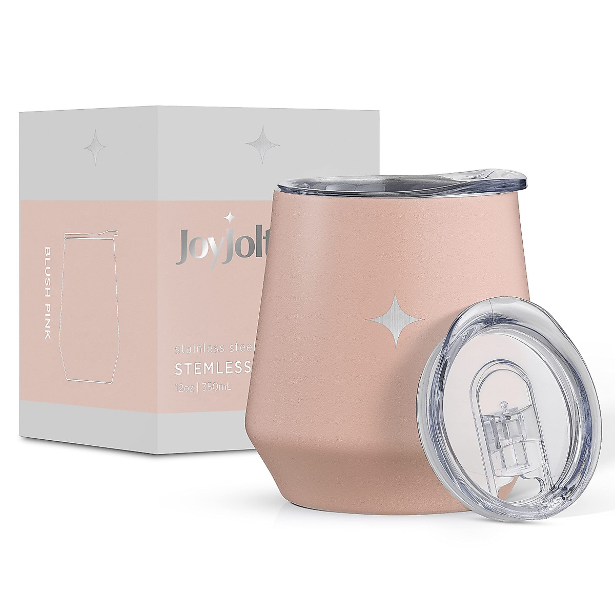 JoyJolt Tri-Insulated Wine Tumbler with Lid Pack. 12 oz Tumbler, Slider and Straw Lids. Vacuum Double Walled Stainless Steel Stemless Wine Glass, Copper Lined for Very Cold Drinks, Travel and Camping