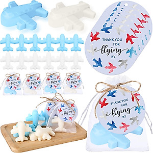 Tondiamo 25 Sets Airplane Soap Favor for Guests 25 Wedding Baby Shower Birthday Party Gift Adventure Travel Themed Gift Handmade Scented Soap 25 Thank You for Flying by Card with Bag and Twine
