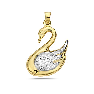 PORI JEWELERS 14K Two-Toned Gold Yellow and Silver Swan Dainty Pendant Fine Jewelry Best Gift For Women, Unisex