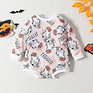 Halloween Outfit Infant Baby Girl Boy Romper Oversized Waffle Knit Sweater Bodysuit Pullover Baby Pumpkin Romper
