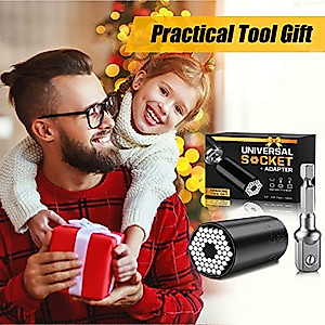 PAUGGE Universal Super Socket, Cool Gadgets Tools Birthday Gifts for Men Dad Boyfriend Husband Him Handyman, Socket Set with Multifunction Adapter to Unscrew Any Bolt(7-19mm) - Black
