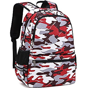 DSIUE Backpacks for Boys School Bags for Kids Elementary Bookbag and Lunch Box Set Camo Red
