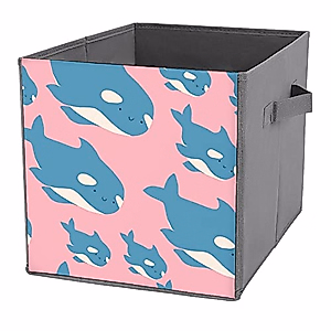 Cartoon Orca Whale Canvas Collapsible Storage Bins Cube Organizer Baskets with Handles for Home Office Car