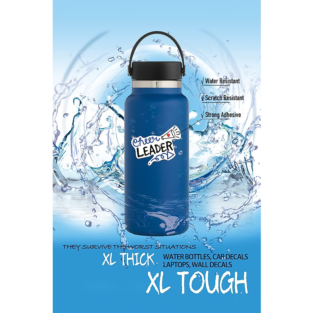 Cheer Stickers - Perfect Cheer Gifts for Cheerleaders - Waterproof, Durable 100% Vinyl - Anywhere You Need Cheer Stickers for Water Bottles, Laptop, Car Decal, Party Giveaways