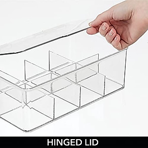 mDesign Plastic Tea Bag Divided Storage Organizer Container Box with Hinge Lid for Kitchen Cabinet, Countertop, Pantry, Hold Coffee Pods, Seasoning Packets, Condiments, 8 Sections, 2 Pack, Clear