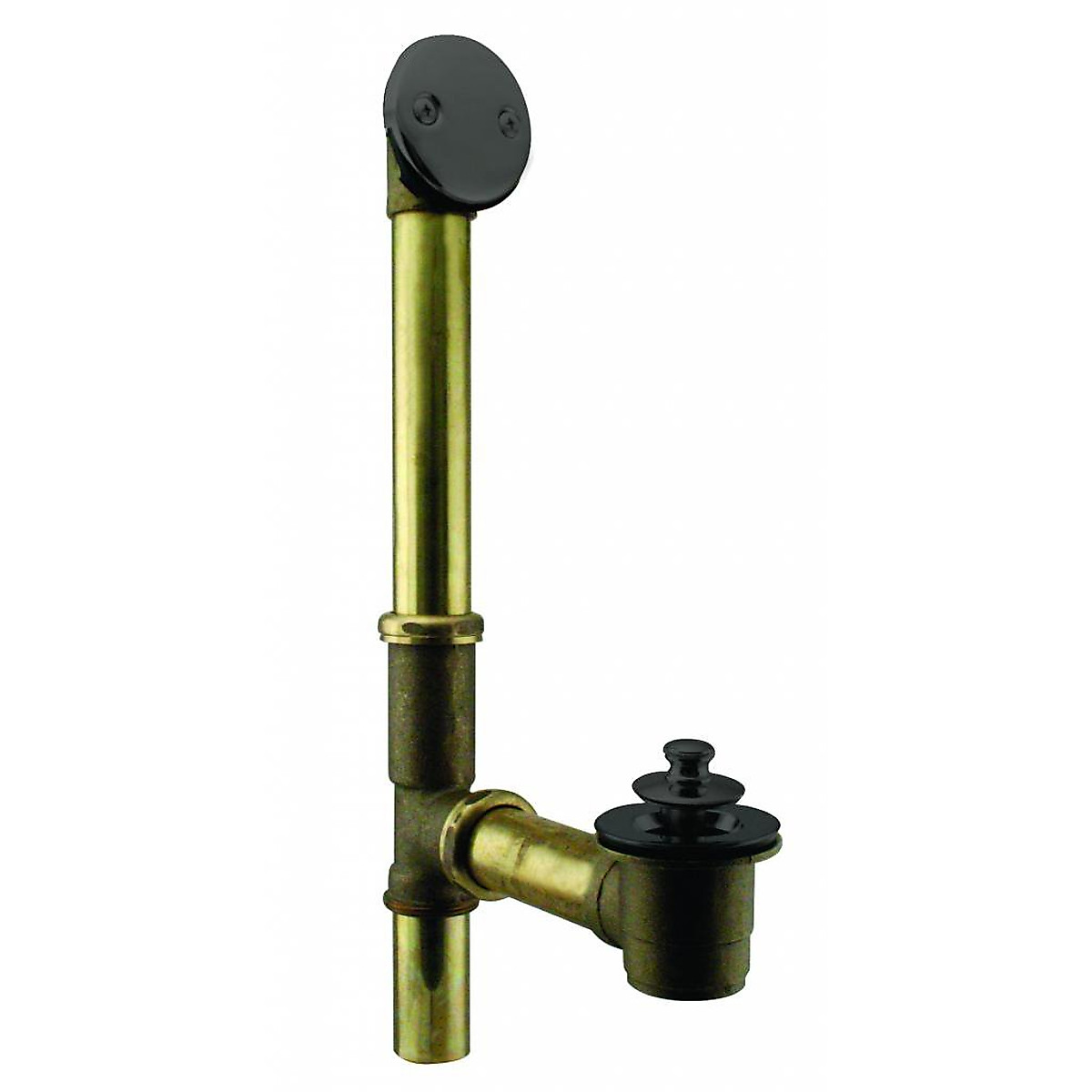 Westbrass 14" Brass Twist & Close Bath Waste & Overflow with 2-Hole Faceplate, Matte Black, D321-62
