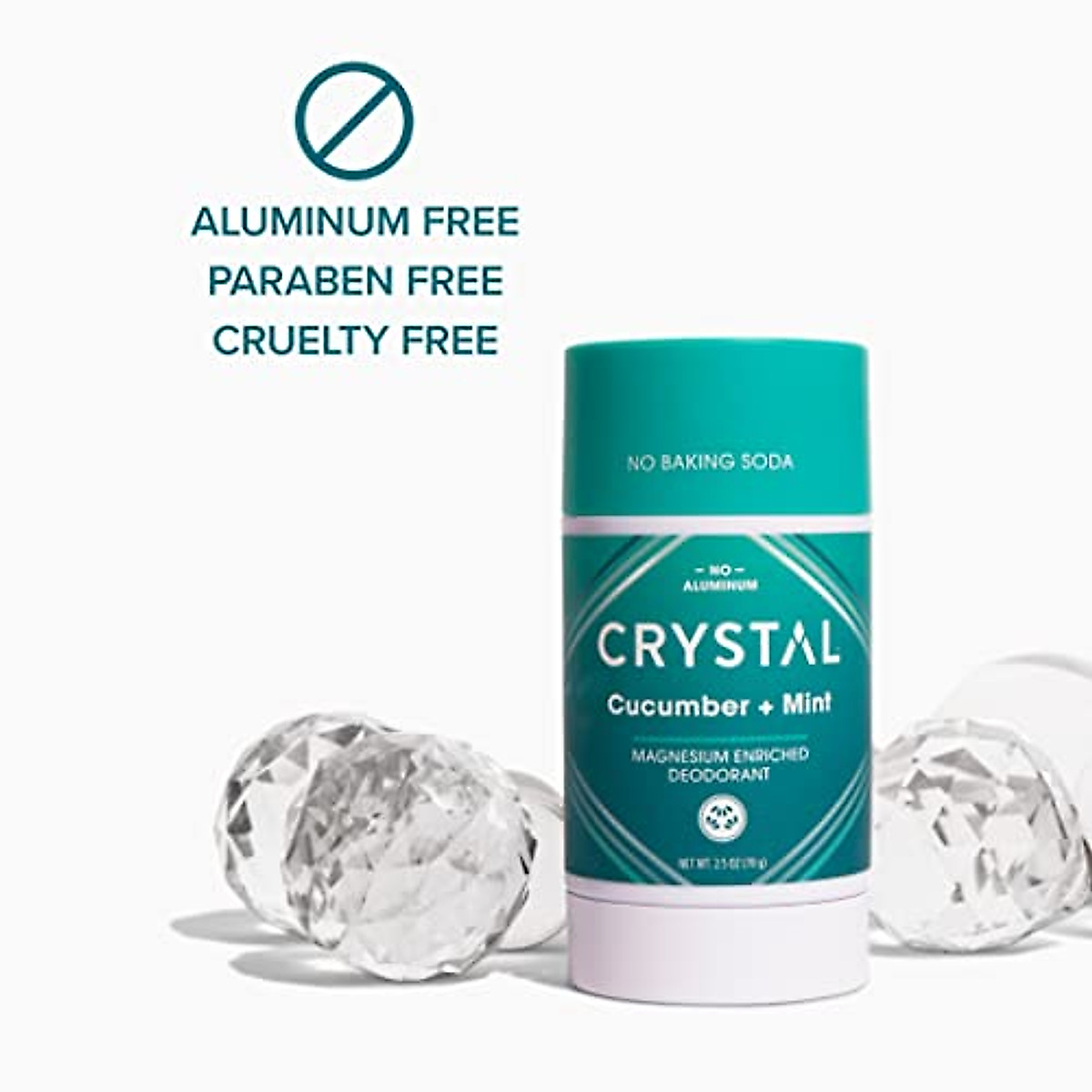 Crystal Magnesium Solid Stick Natural Deodorant, Non-Irritating Aluminum Free Deodorant for Men or Women, Safely and Effectively Fights Odor, Baking Soda Free, Cucumber + Mint, 2.5 oz