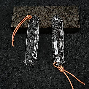 SDOKEDC Best Handmade Damascus Pocket Knife For Men Flipper Folding Hunting Knives With Liner Lock Clip Camping Survival Gear Edc Self Defense Knife (Ebony)