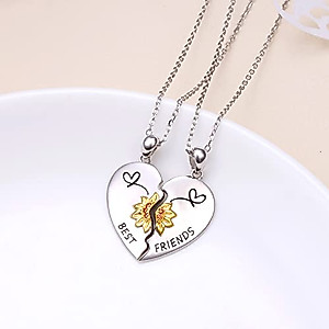 JZMSJF S925 Sterling Silver Best Friends Necklaces Matching Heart Friendship Necklaces for 2 Sunflower BFF Gifts Jewelry Set