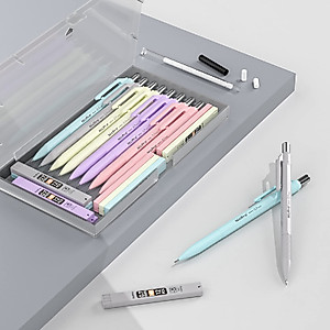 Nicpro 10 Pack 0.7 mm Mechanical Pencil Bulk Set with Case, Cute Candy Pastel Art Drafting Pencils 0.7mm with 10 Tube HB Lead Refills, Eraser for Kid School Students Artist Writing Drawing, Sketching