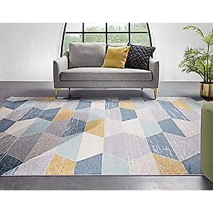 Well Woven Everleigh Honeycomb Hexagon Geometric Blue, Mustard Gold, Grey Area Rug 8x11 (7'10" x 9'10")
